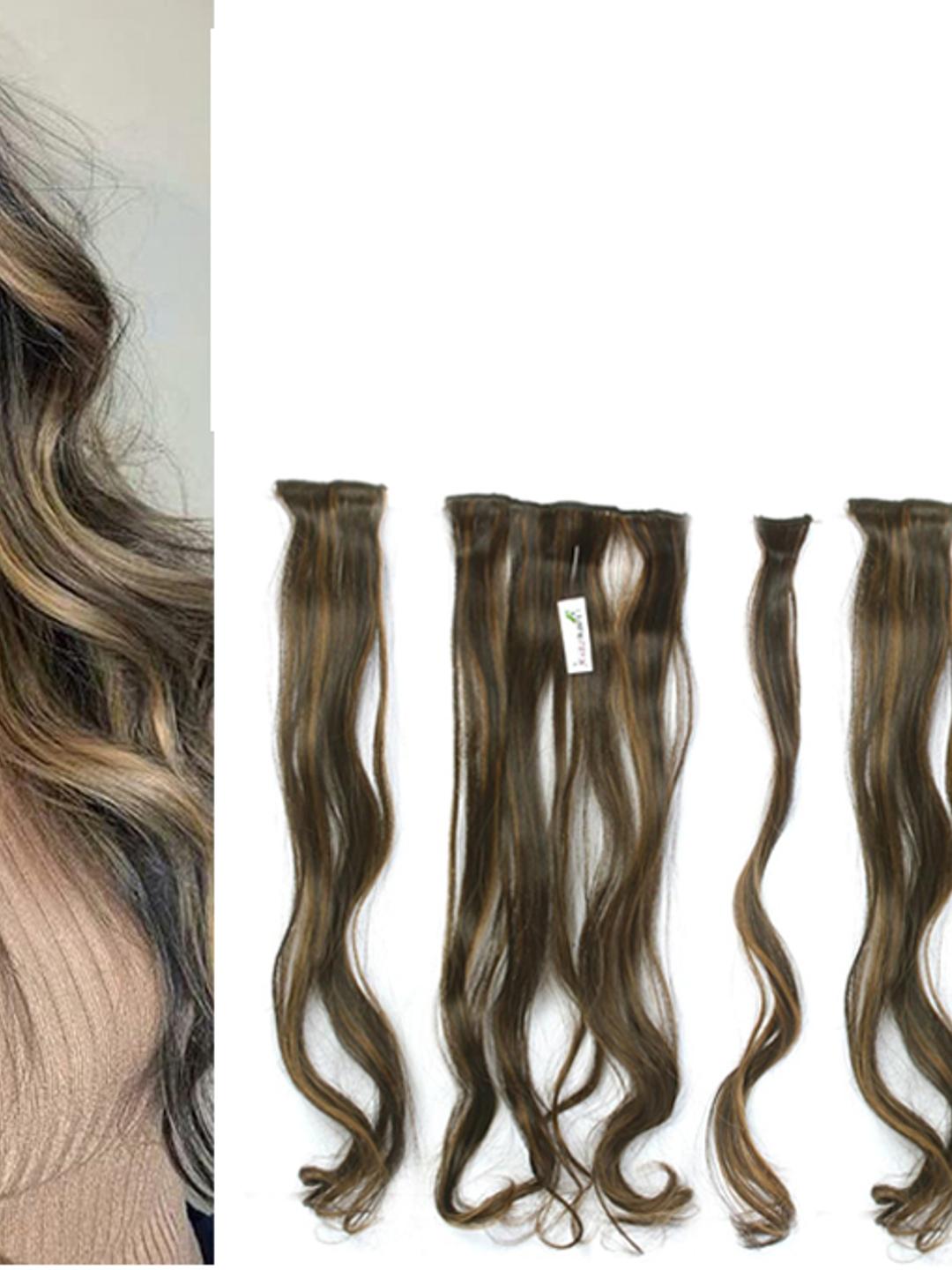 Buy RITZKART Set Of 6 Clip In Curly Colored Strand Hair Extension ...