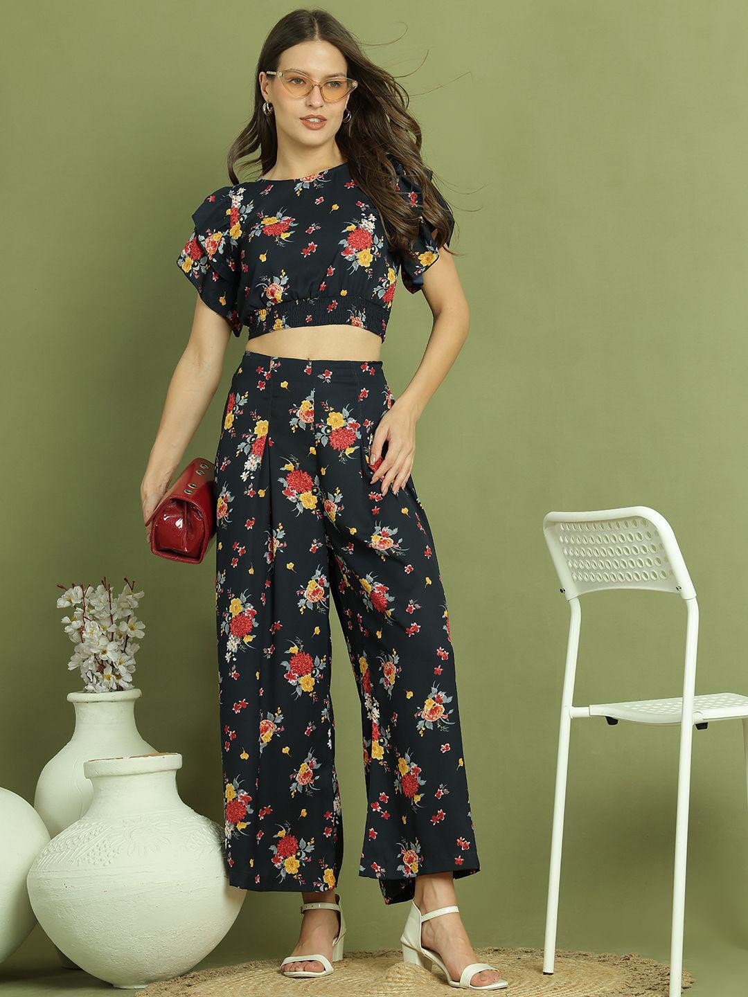 Buy La Zoire Floral Printed Round Neck Top With Palazzo - Co Ords for ...
