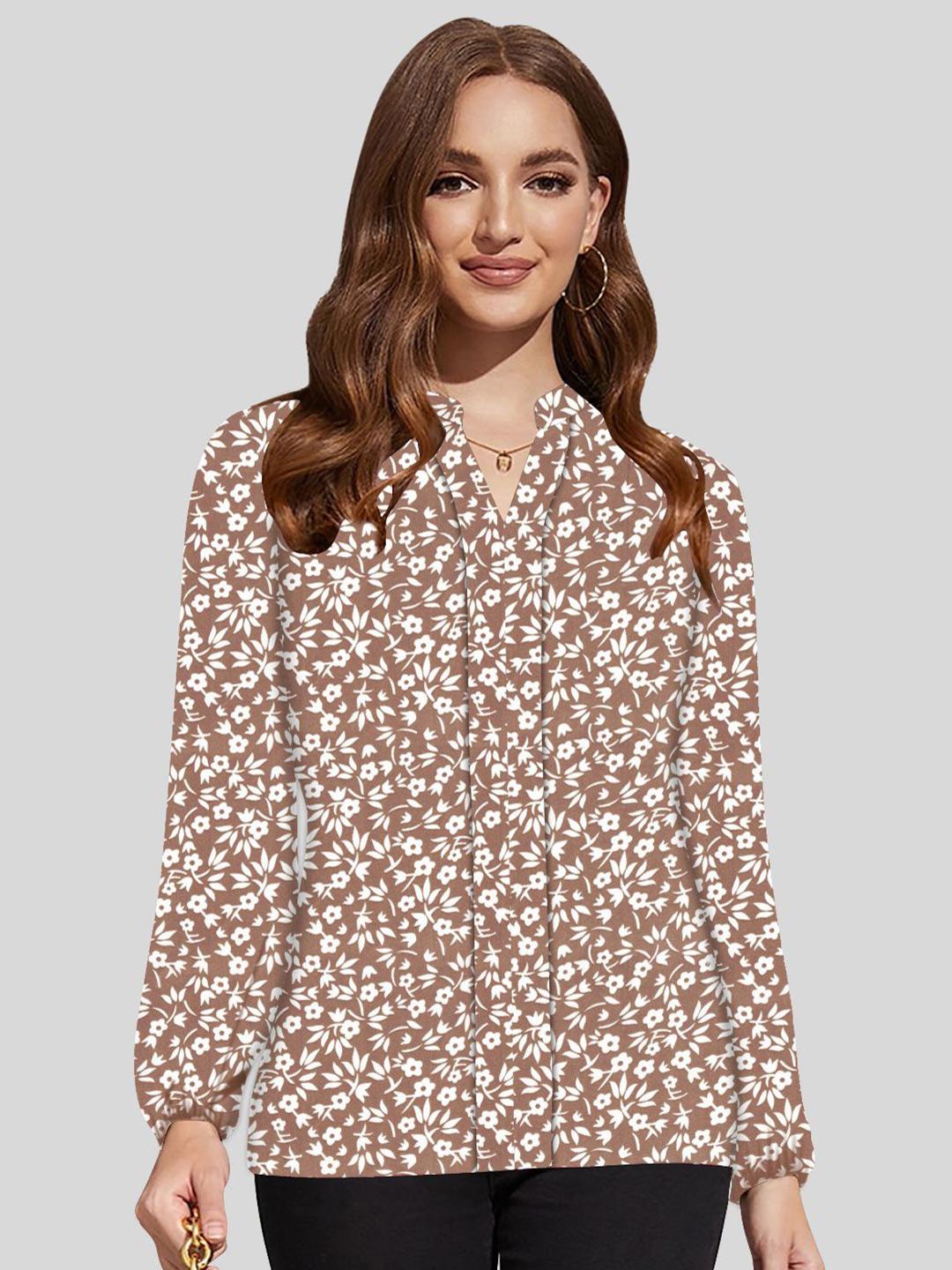 Buy TOOCHKI Floral Print Mandarin Collar Puff Sleeve Shirt Style Top ...