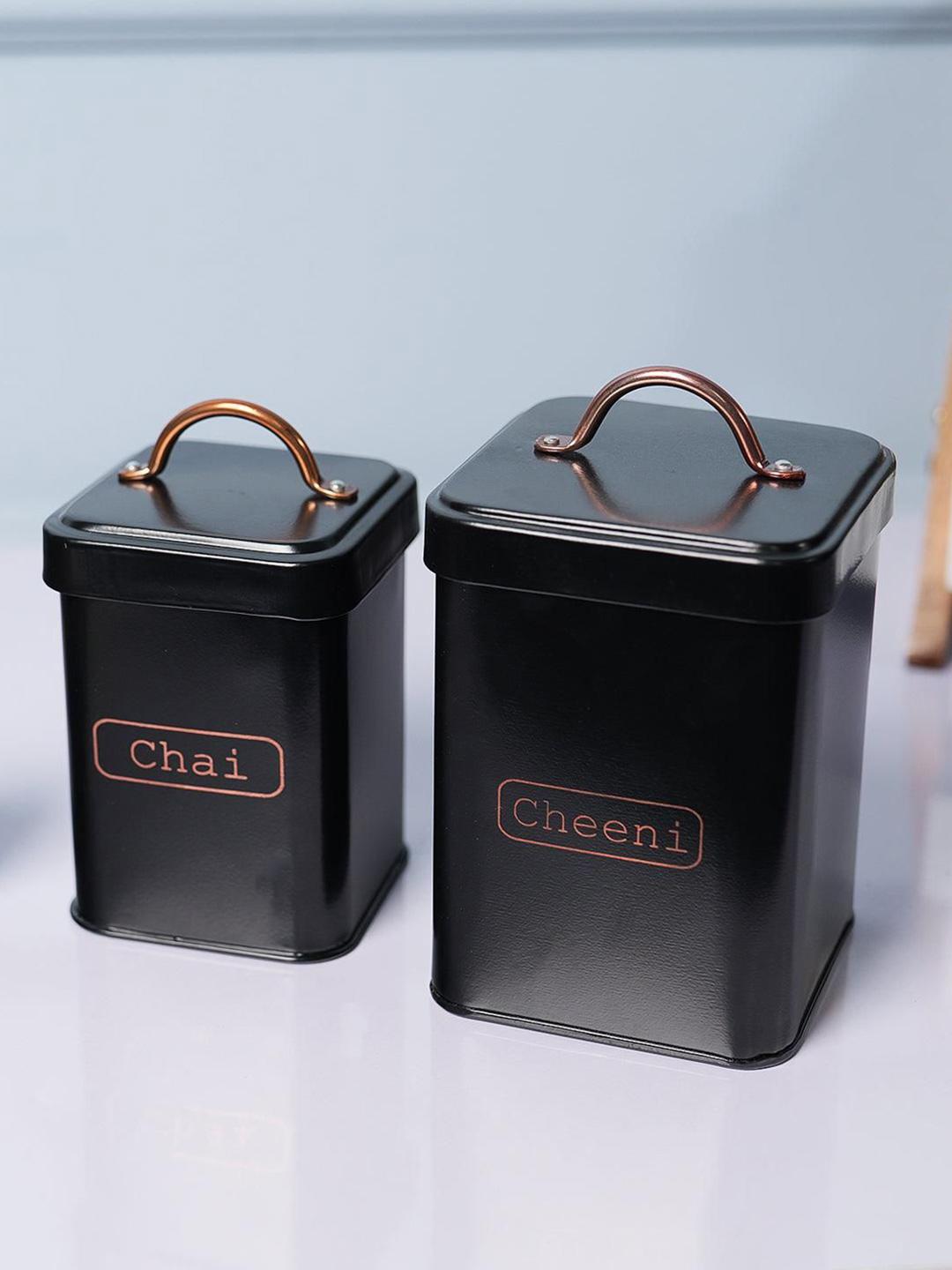 Buy Market99 Black 2 Pieces Typography Chai & Cheeni Metal Canister ...