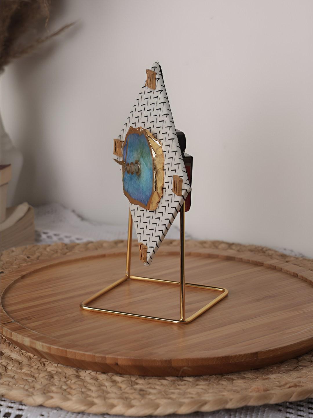 Buy HOMEARTECotton Wall Clock Blue & White Printed Geometric Analogue ...