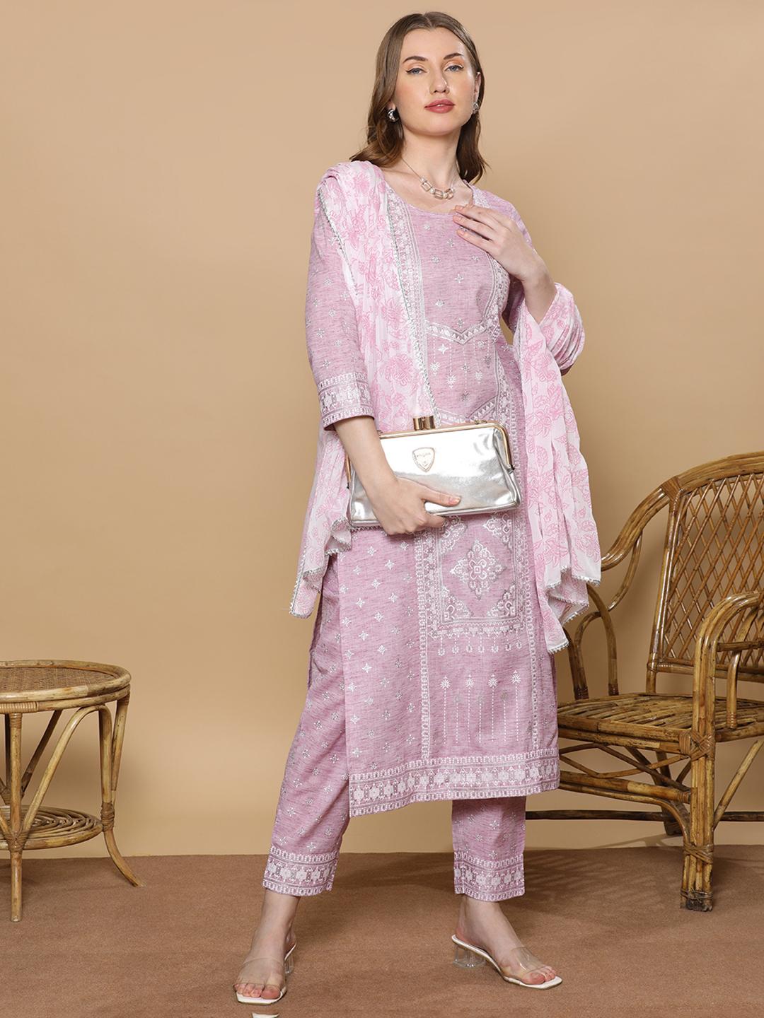 Buy DUMMY SHAPE Ethnic Motifs Printed Straight Kurta With Trouser And ...