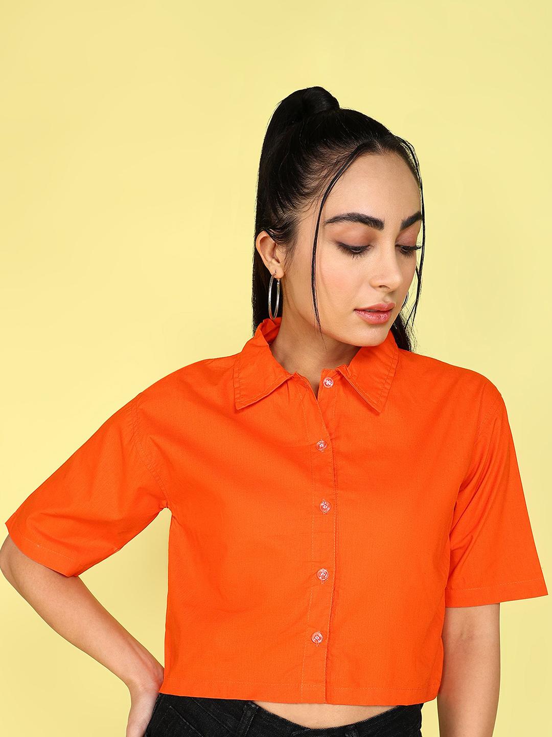 Buy KASHIAN Women Relaxed Fit Spread Collar Solid Cotton Casual Shirt ...