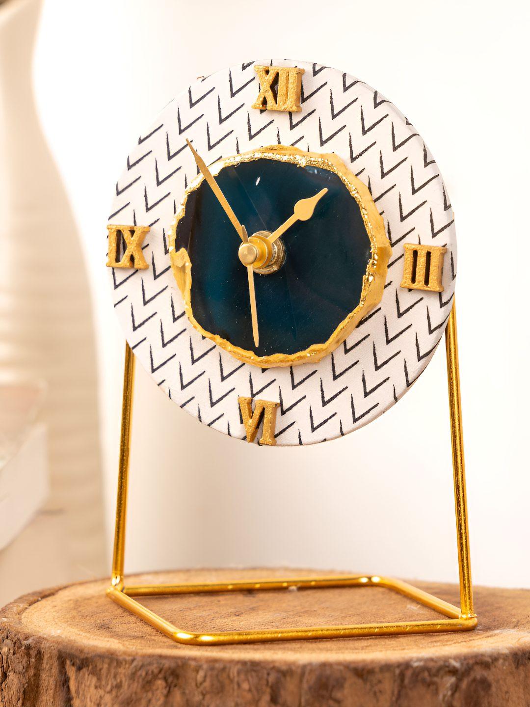 Buy HOMEARTE Cotton Wall Clock Blue & White Printed Analogue Vintage ...