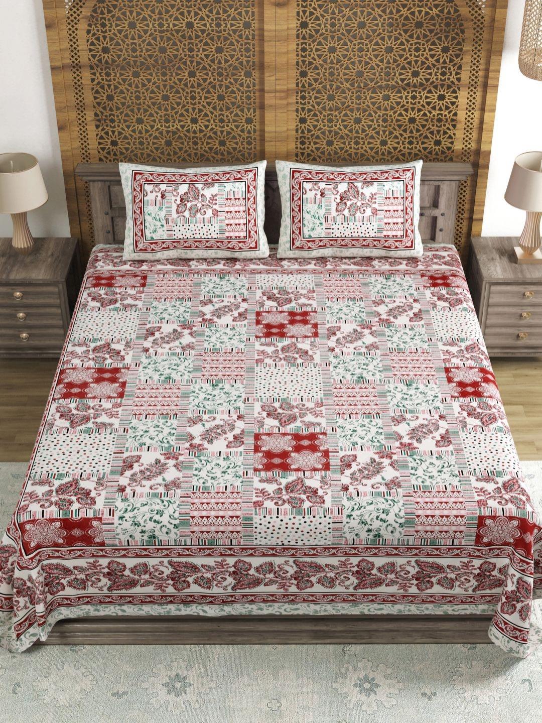 Buy Myntra Elegant Homes Maroon Ethnic Motifs Cotton 144 TC King ...
