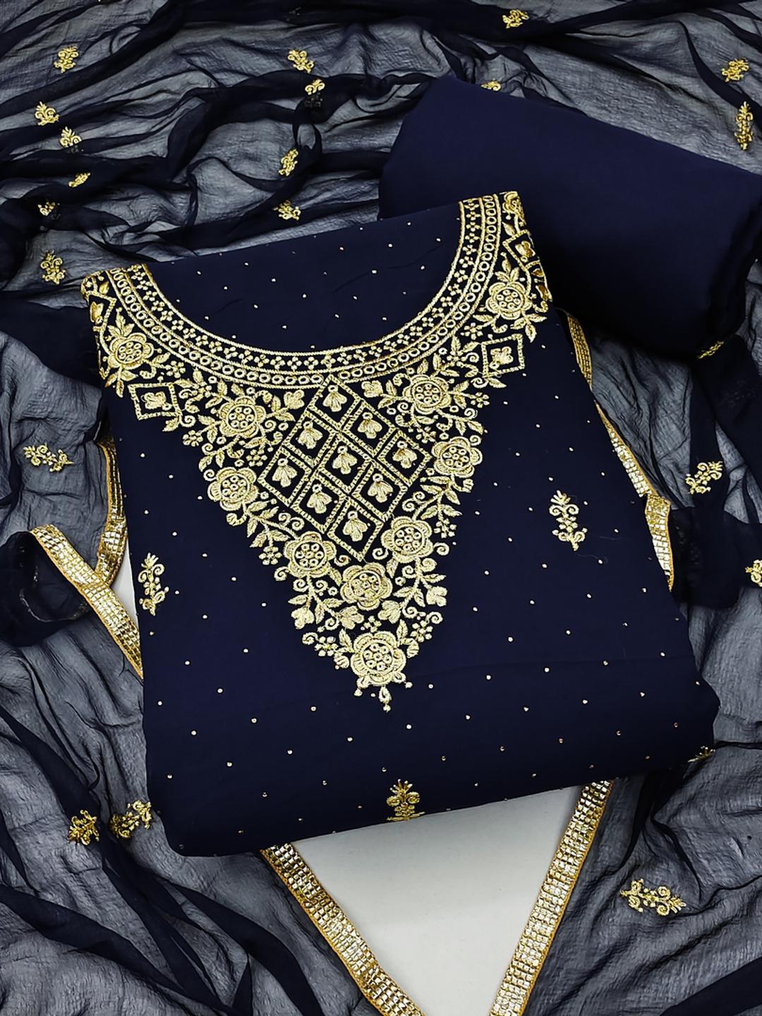 Buy TRYSTON Floral Embroidered Poly Georgette Unstitched Dress Material ...