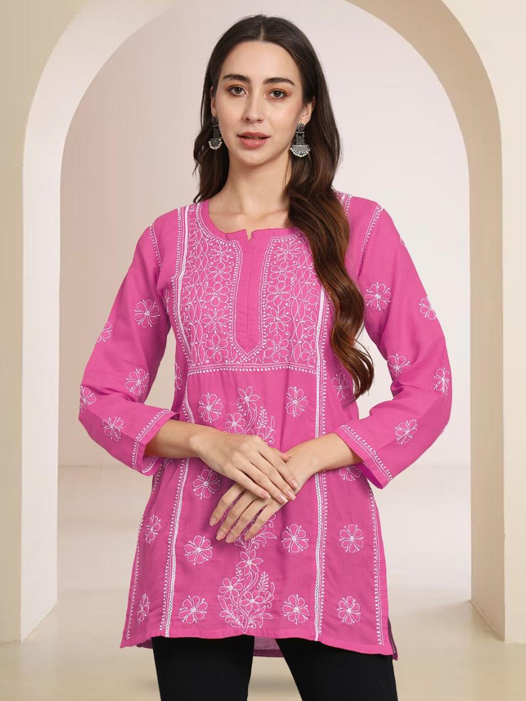 Buy PARAMOUNT CHIKAN Ethnic Motifs Embroidered Chikankari Kurti ...