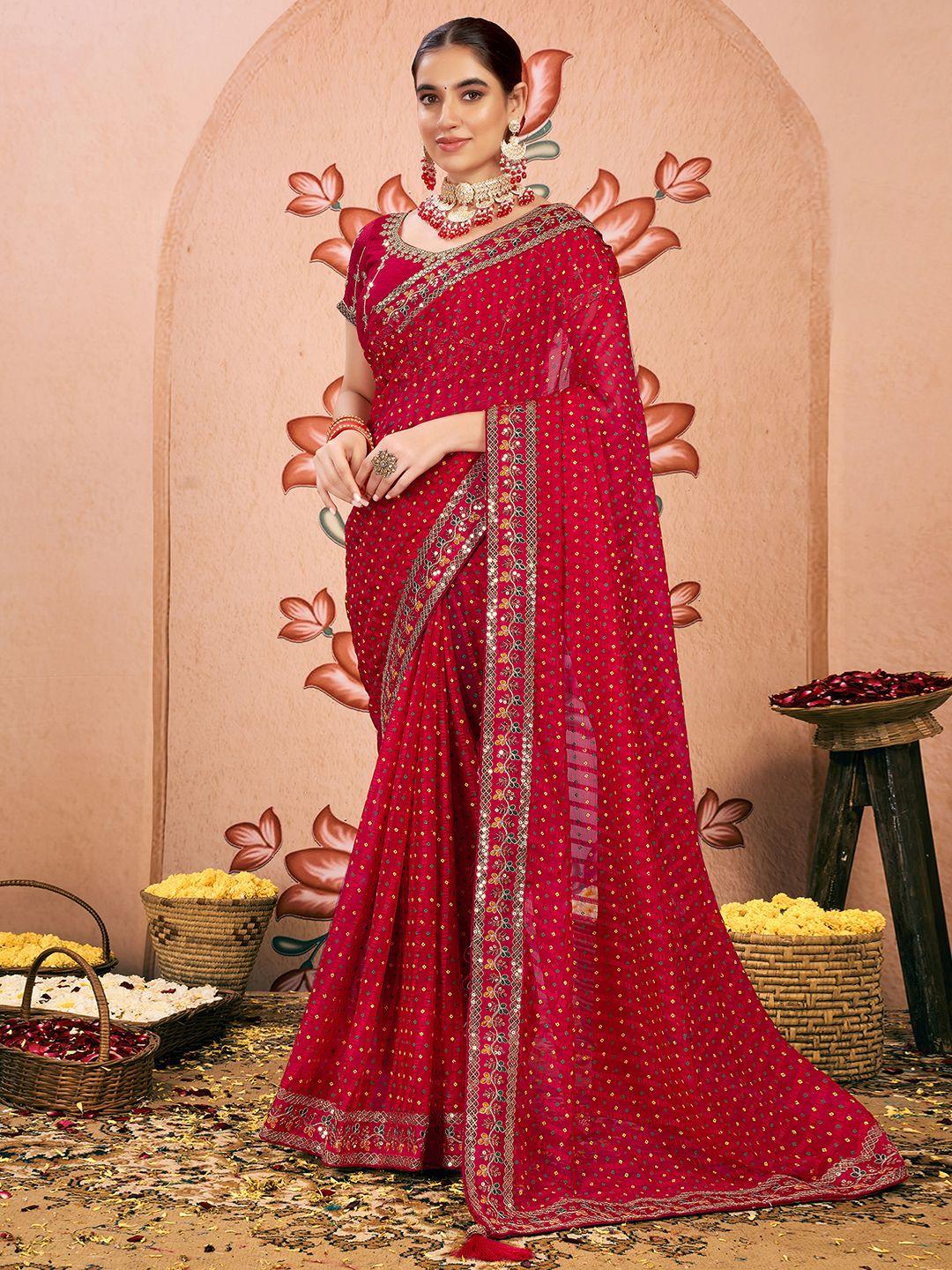Buy Satrani Embroidered Pure Chiffon Bandhani Saree - Sarees for Women ...