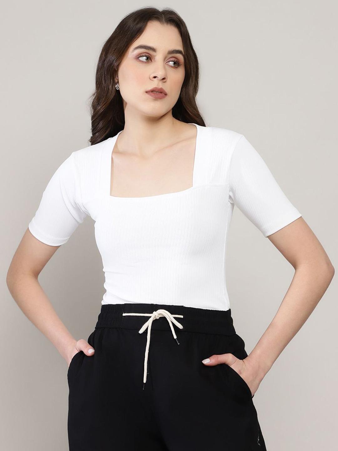 Buy AVANOVA Square Neck Ribbed Fitted Casual Top - Tops for Women ...