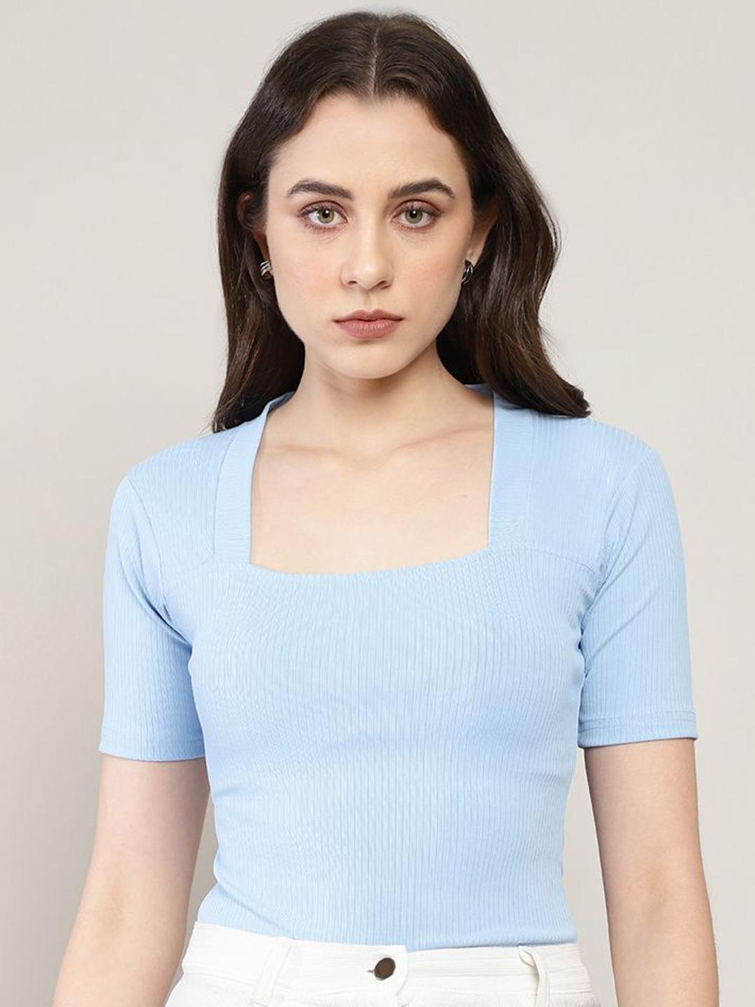 Buy AVANOVA Women Square Neck Sheen Fitted Top - Tops for Women ...