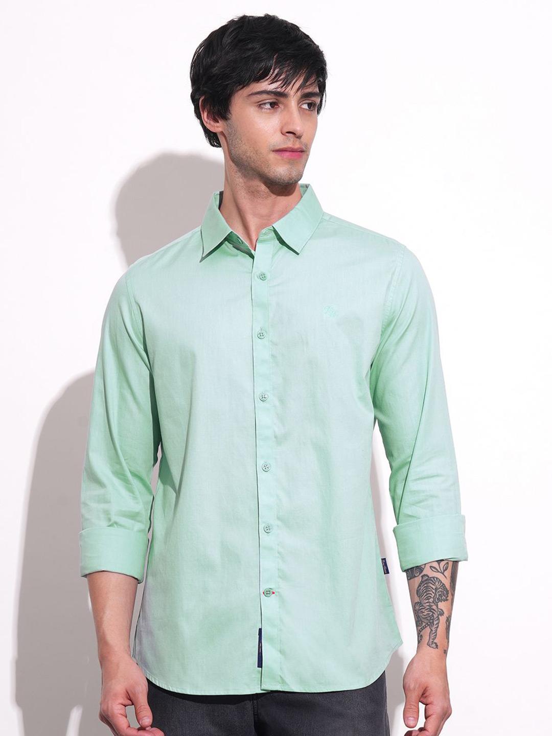 Buy Being Human Men Classic Slim Fit Spread Collar Solid Cotton Casual ...