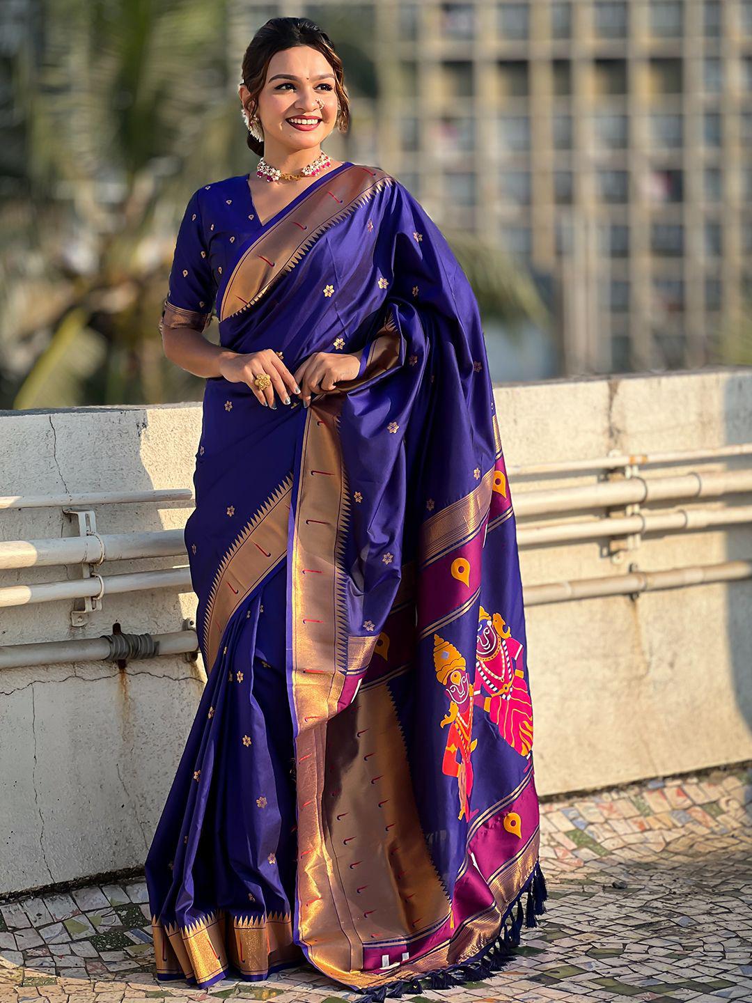 Buy Panzora Woven Design Zari Paithani Saree - Sarees for Women ...