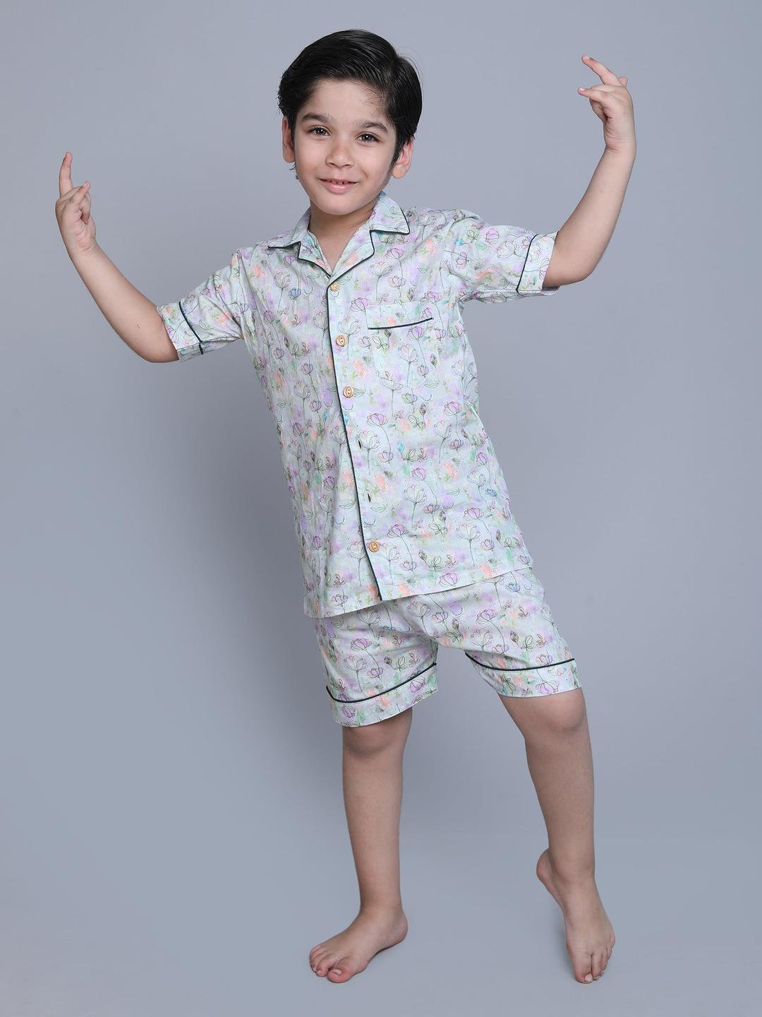 Buy Little Clothings Kids Floral Printed Pure Cotton Night Suit - Night ...