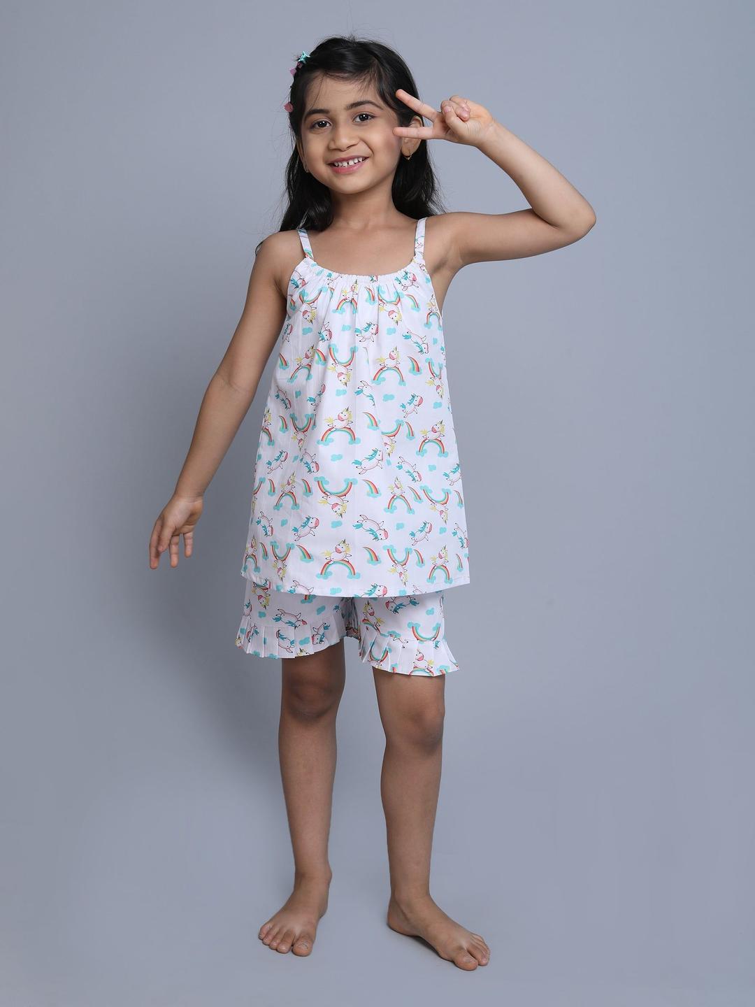 Buy Little Clothings Girls Unicorn Printed Pure Cotton Night Suits ...