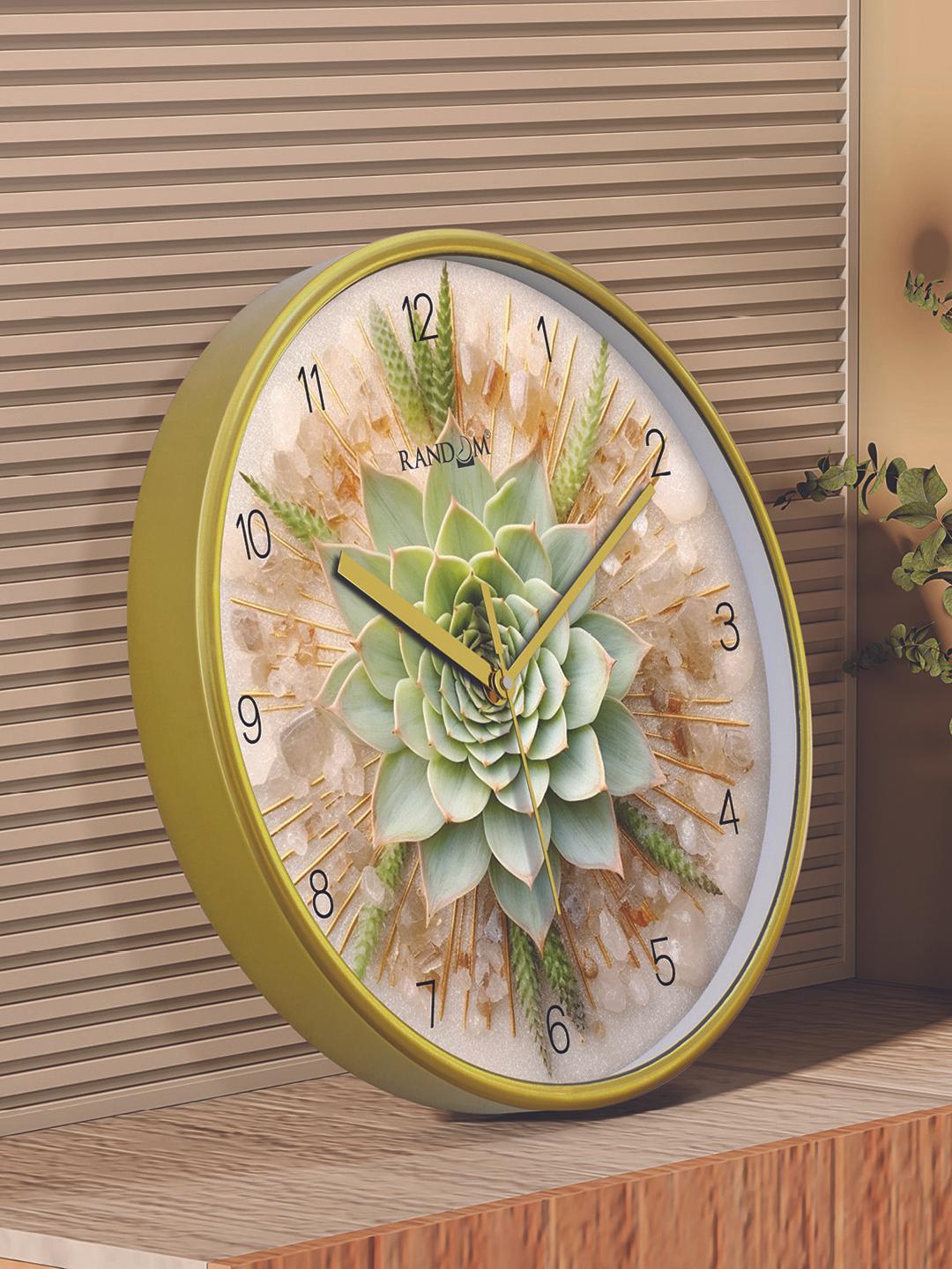 Buy RANDOM Green & Brown Floral Printed 12" Sweep Silent Non Ticking ...