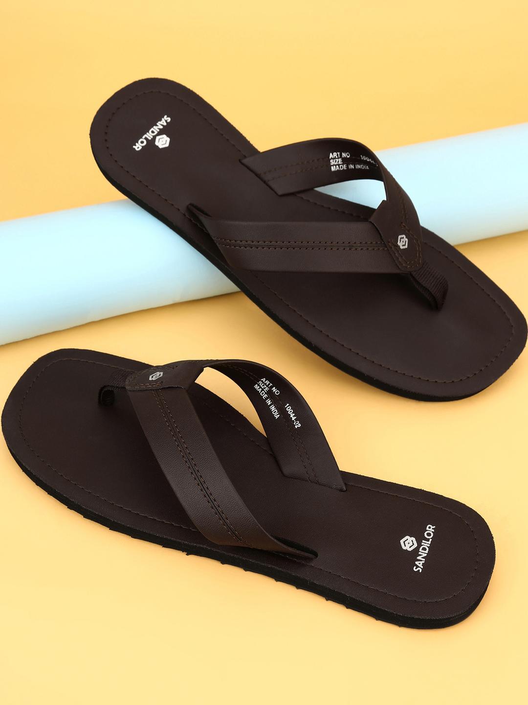 Buy Sandilor Brown PU Flip Flops - Flip Flops for Men 35309759 | Myntra