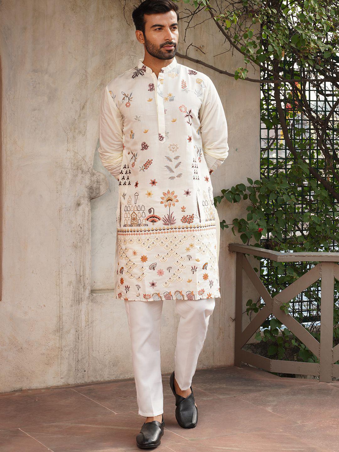 Buy Jompers Men Floral Embroidered Republic Day Kurta With Pyjama ...