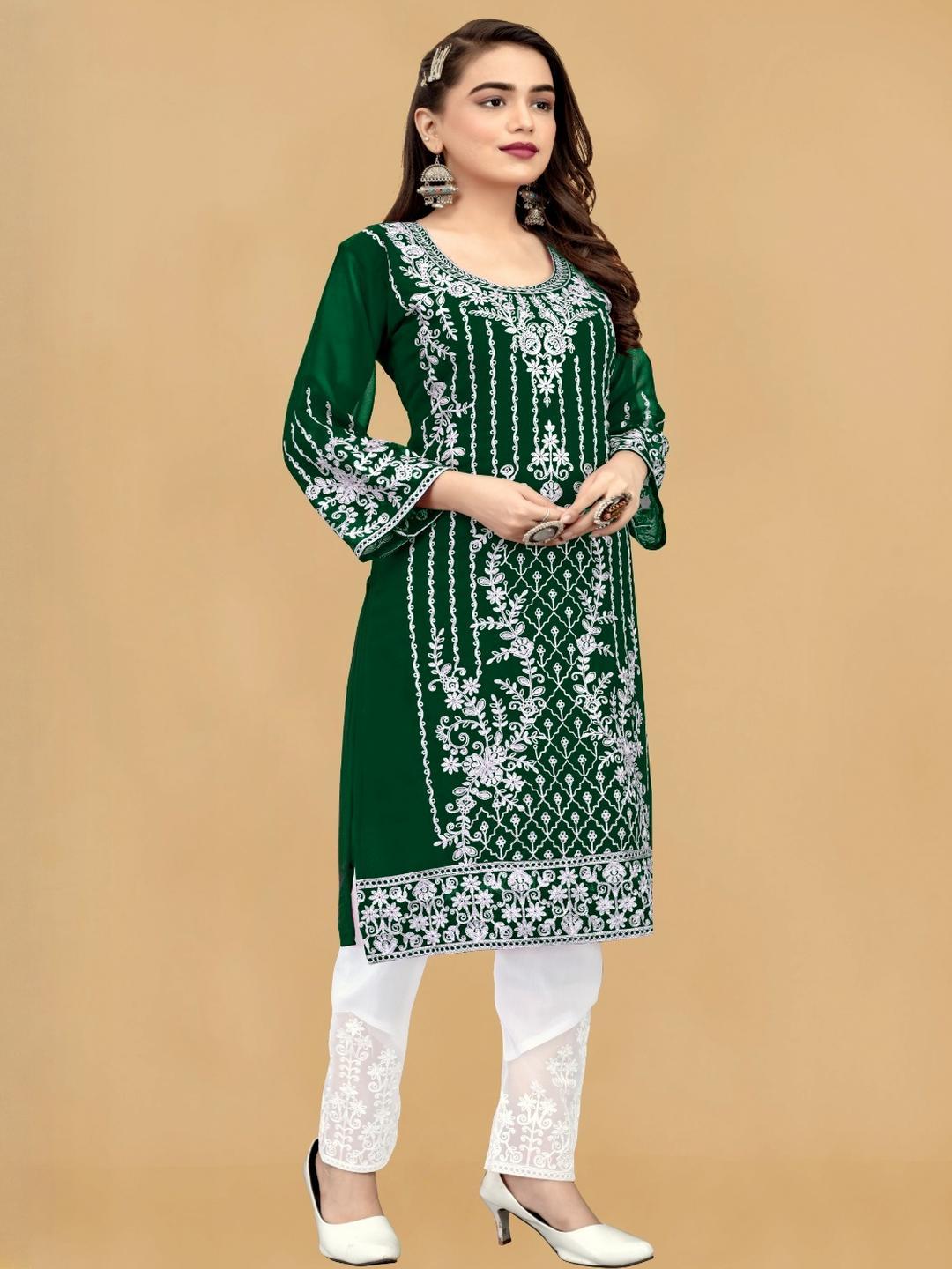 Buy Snizvi Women Floral Embroidered Regular Thread Work Kurta With ...