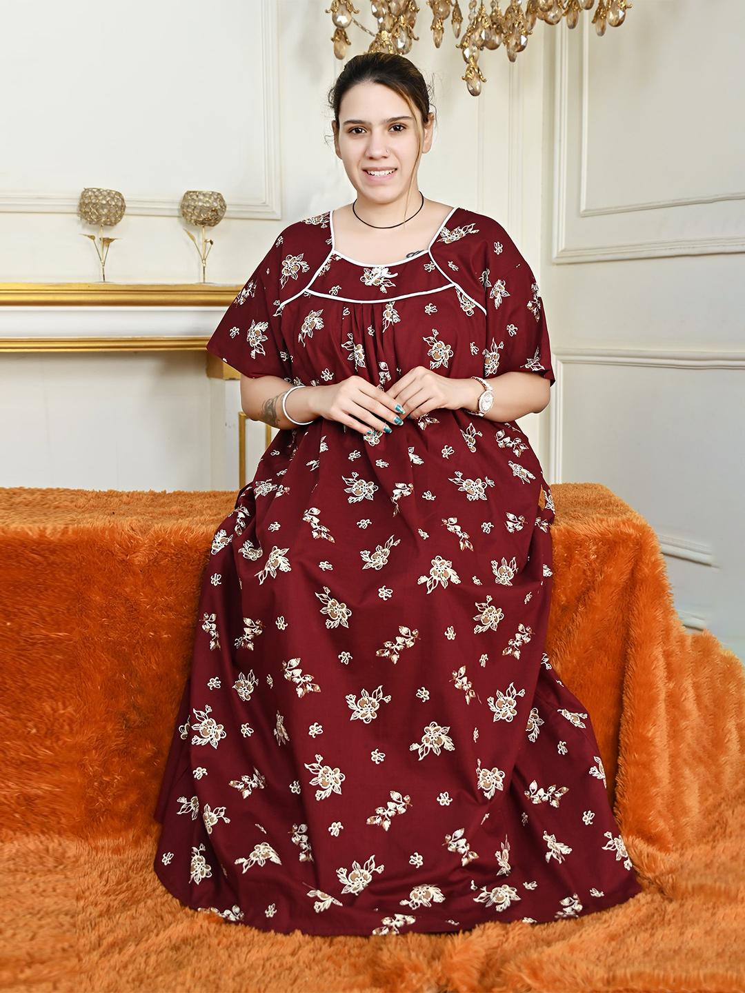 Buy Bindass Female Collection Women Printed Pure Cotton Maxi Nightdress ...