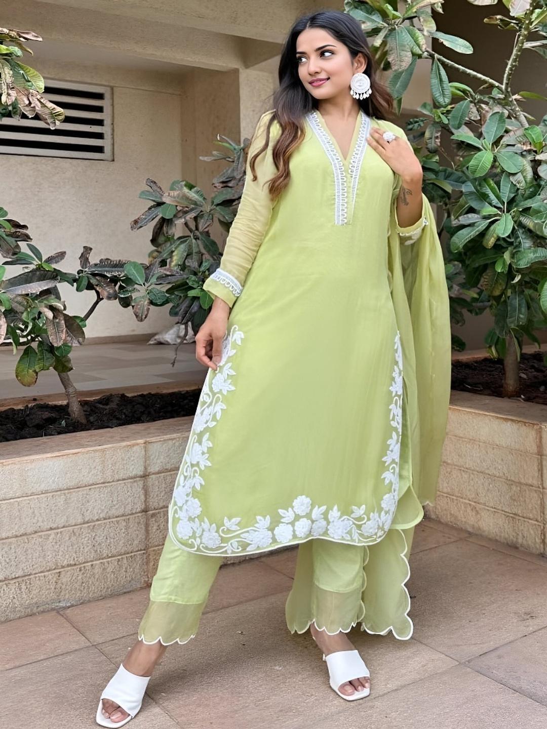 Buy Snizvi Women Floral Embroidered Regular Kurta With Trousers ...