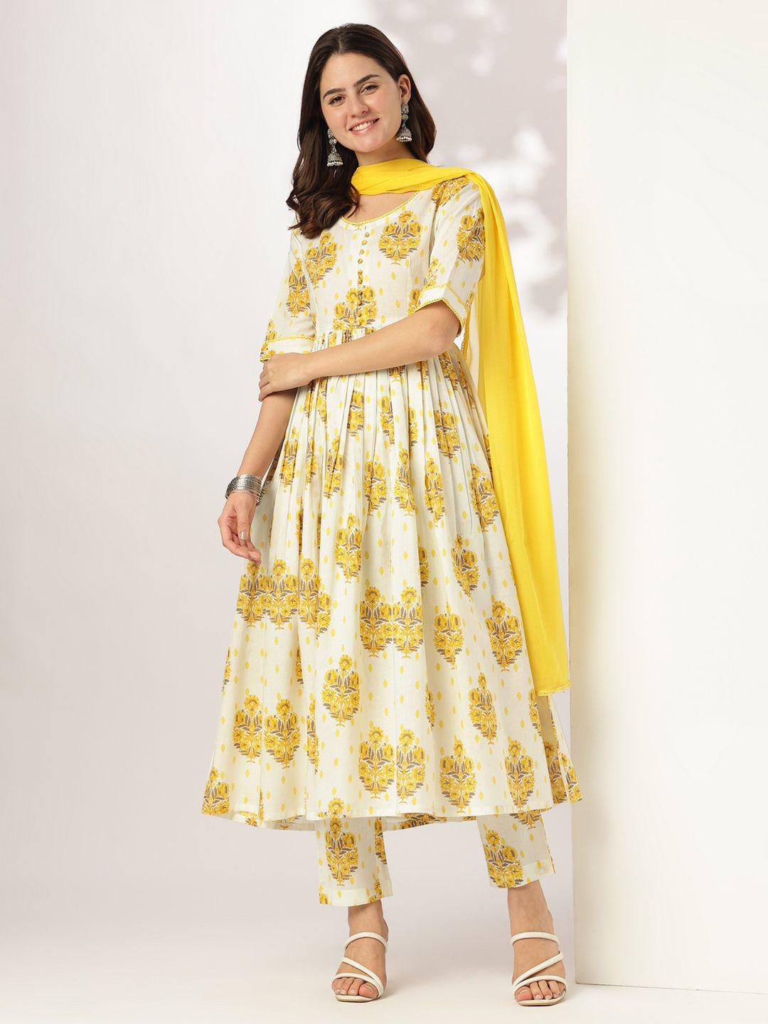 Buy Janasya Women Floral Printed Pure Cotton Anarkali Kurta With ...