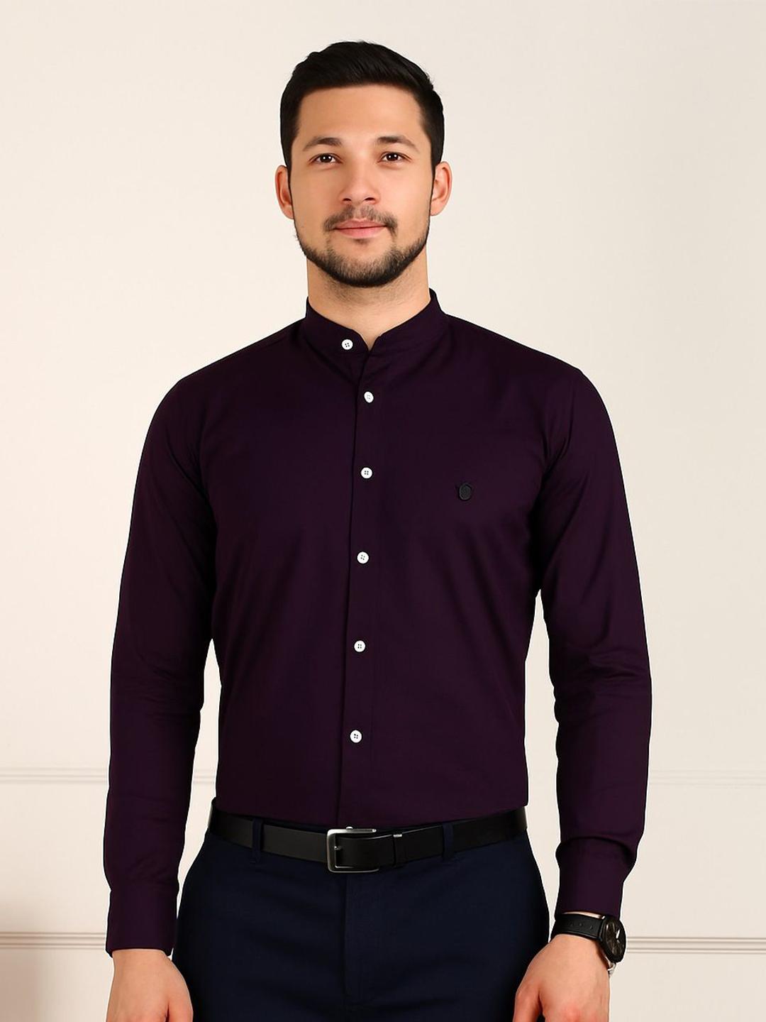 Buy FUBAR Men Slim Fit Solid Band Collar Pure Cotton Formal Shirt ...