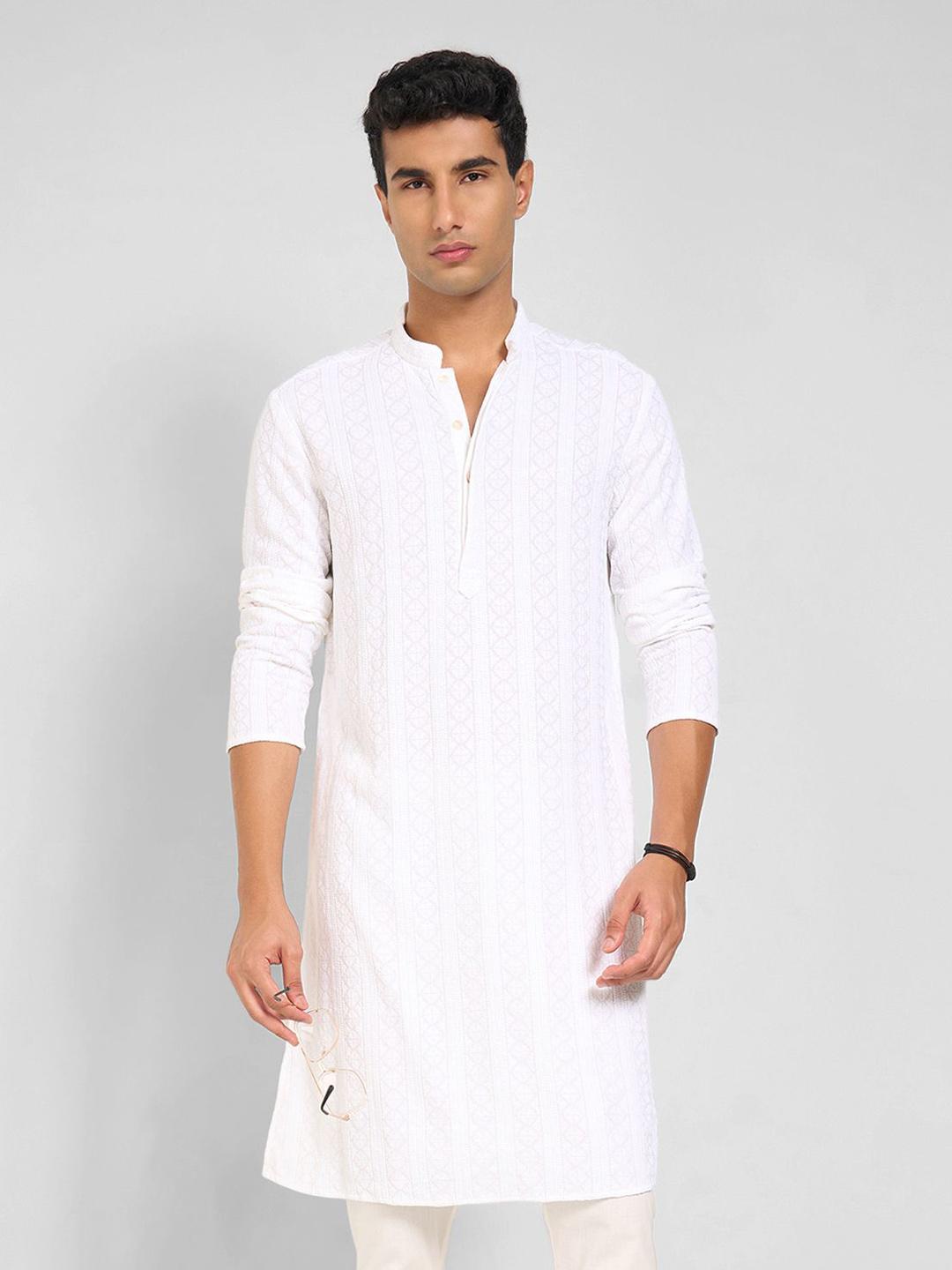 Buy Indus Route By Pantaloons Embroidered Mandarin Collar Pure Cotton ...