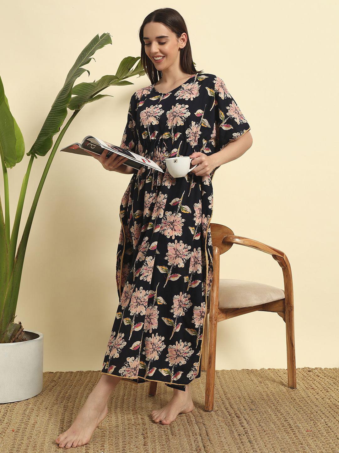 Buy SEPHANI Women Pure Cotton Printed Maxi Nightdress - Nightdress for ...