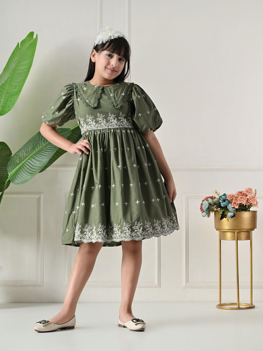 Buy Bella Moda Girls Ethnic Motif Embroidered Puff Sleeve Cotton Fit ...