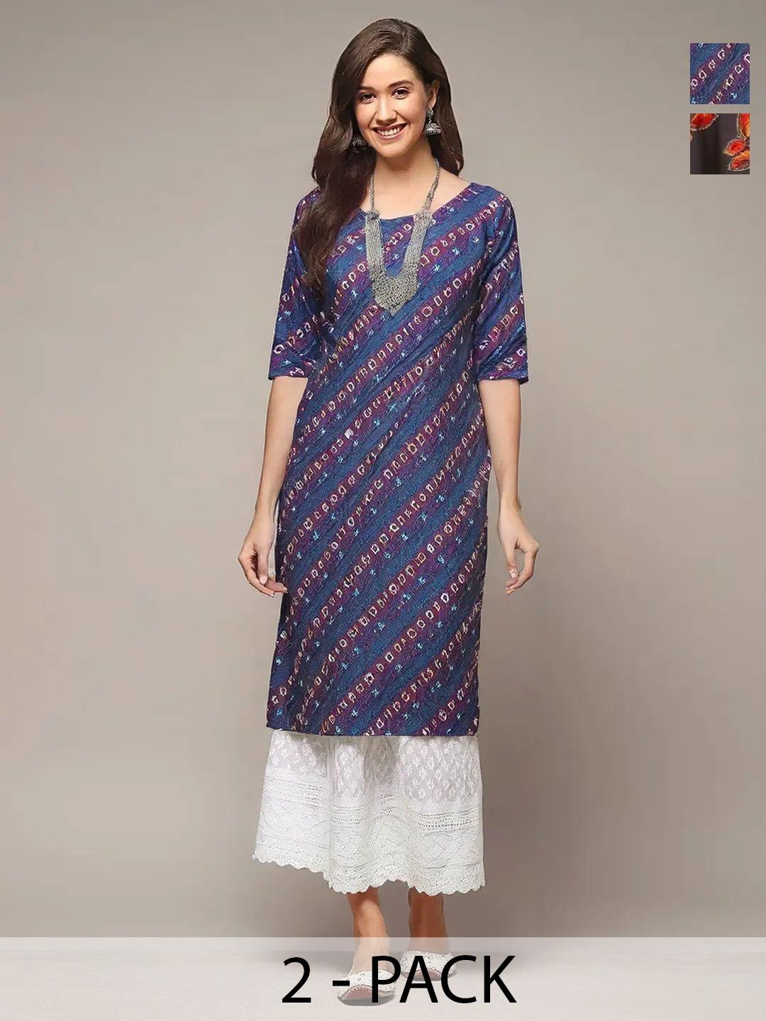 Buy Anouk Rustic Selection Of 2 Women Ethnic Motifs Printed Crepe Kurta ...