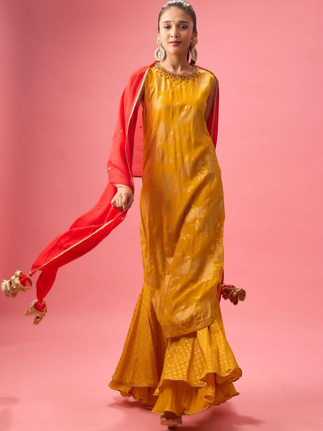 Buy Nikasha Women Ethnic Motifs Embroidered Kurta With Sharara ...