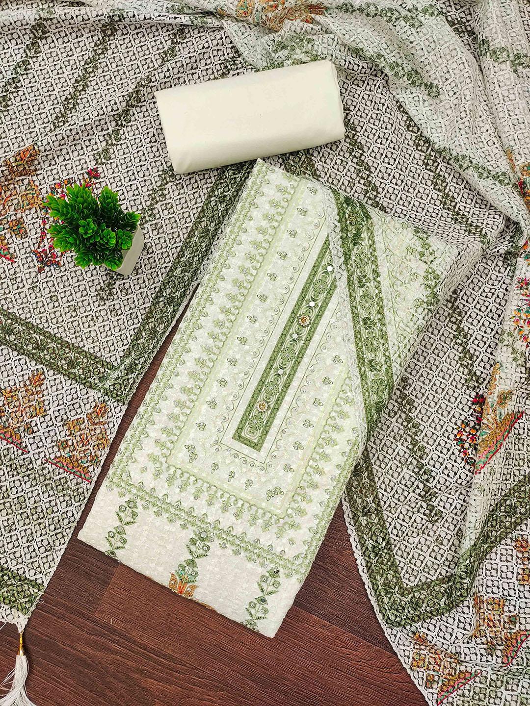 Buy HERE&NOW Floral Printed Thread Work Cotton Unstitched Dress ...