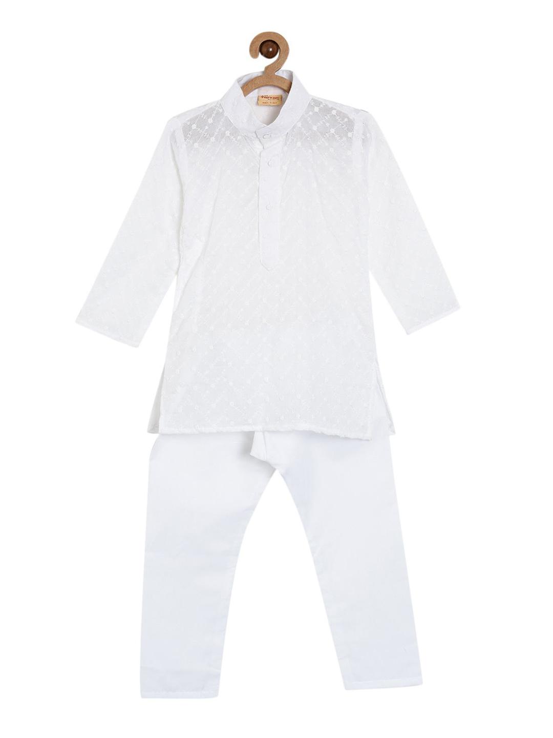 Buy NIRVAAN Boys Woven Design Embroidered Cotton Kurta With Trousers ...