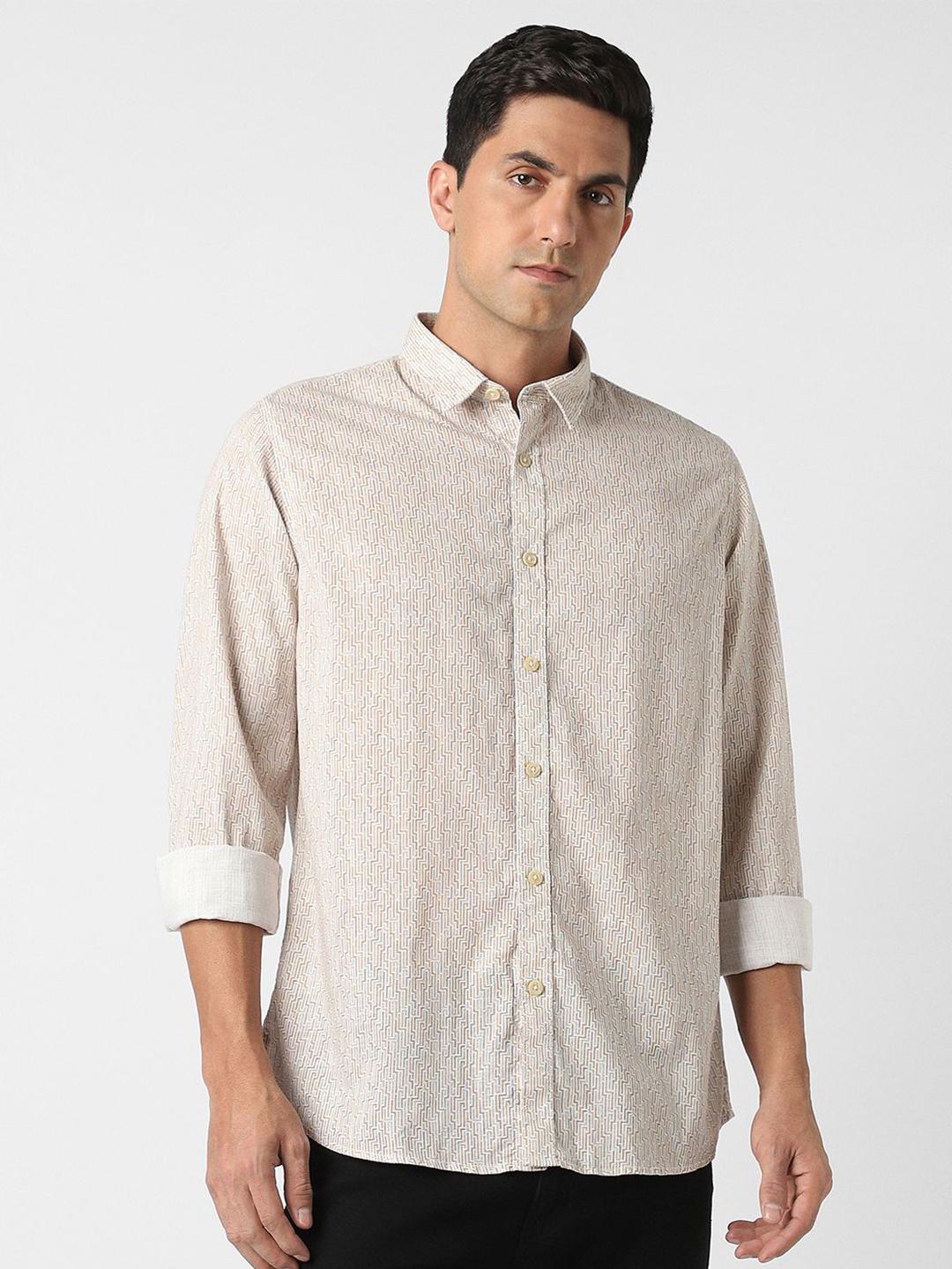 Buy VAN HEUSEN DENIM LABS Slim Fit Abstract Printed Spread Collar Pure Cotton Opaque Shirt ...