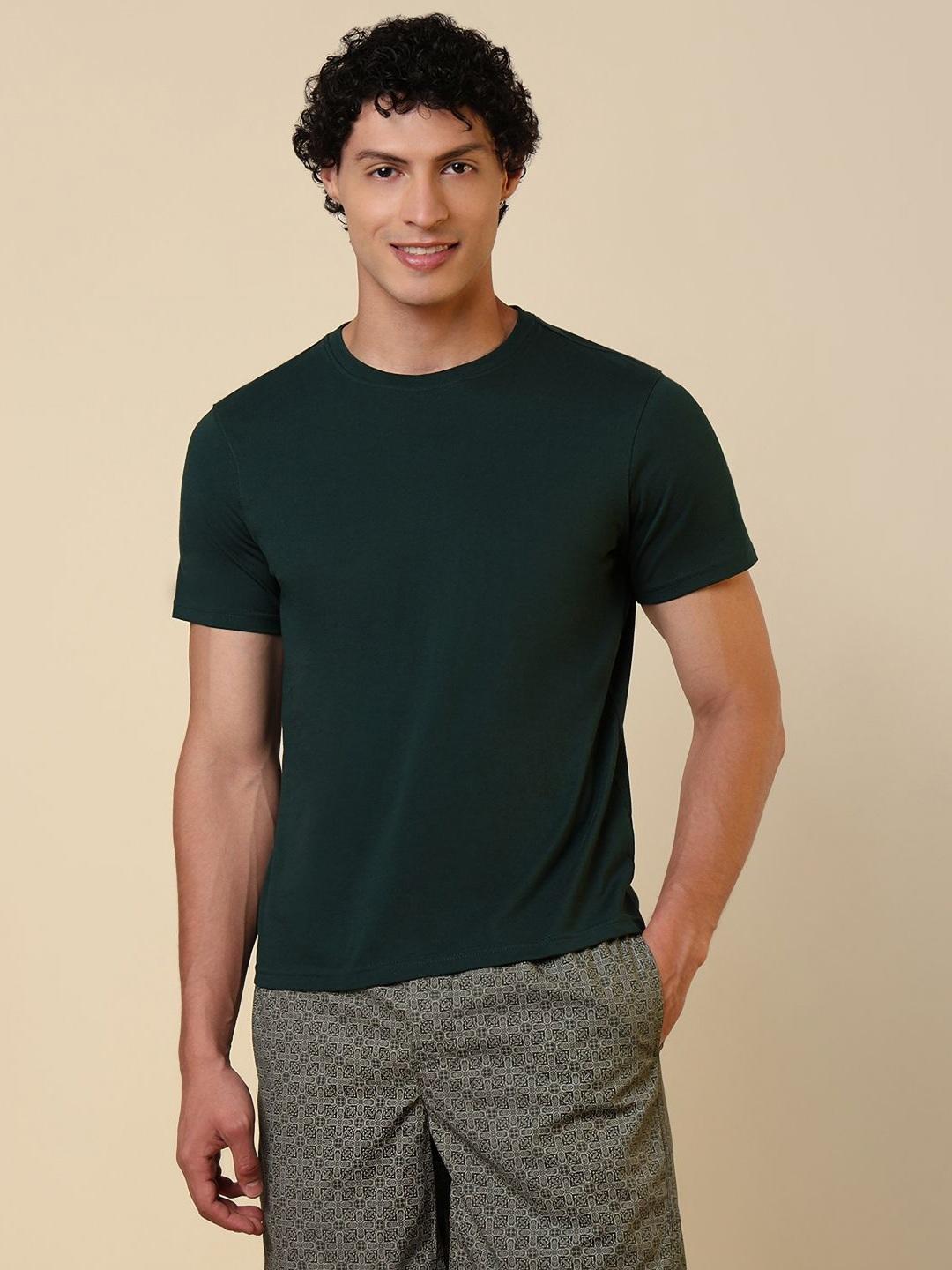 Buy SleepZ By Raymond Men Solid Round Neck Cotton T Shirt - Tshirts for ...