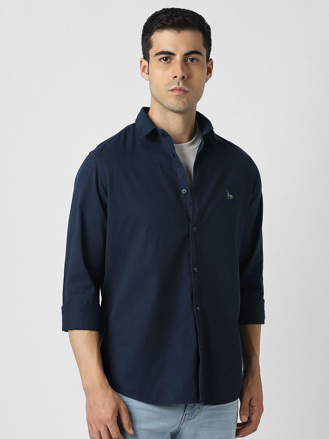 Buy VAN HEUSEN DENIM LABS Men Solid Spread Collar Pure Cotton Casual ...