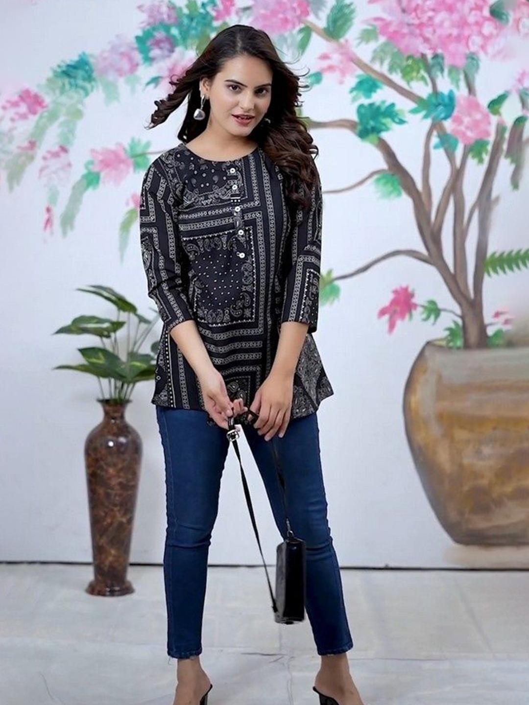 Buy Jinax Women Ethnic Printed Round Neck Tunics - Tunics for Women ...