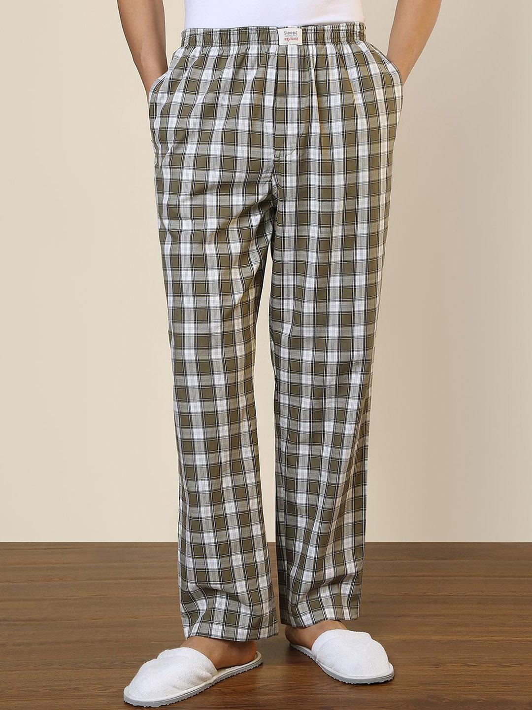 Buy SleepZ By Raymond Checked Pure Cotton Straight Leg Lounge Pant ...
