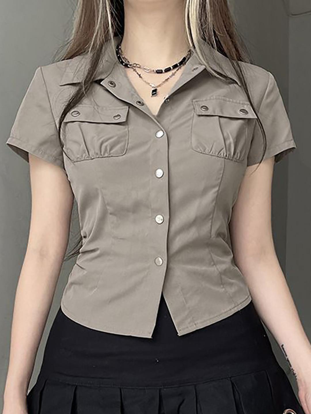 Buy StyleCast X Revolte Women Shirt Collar Short Sleeves Shirt Style ...