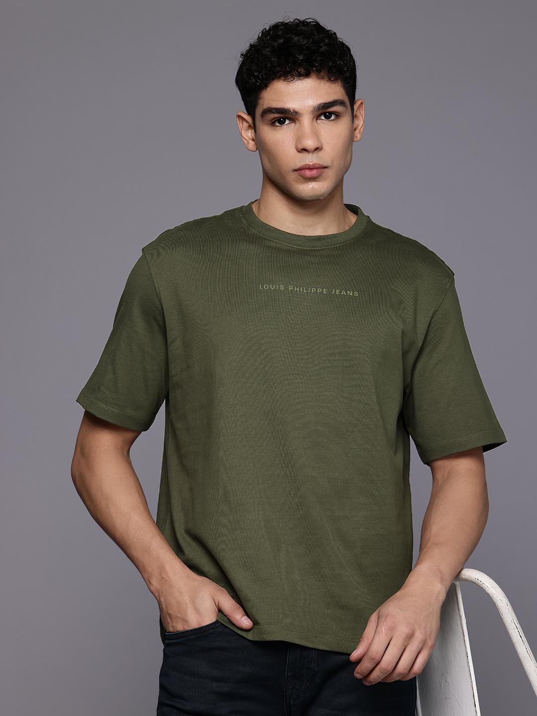 Buy Louis Philippe Jeans Brand Logo Printed Pure Cotton Relaxed Fit T ...