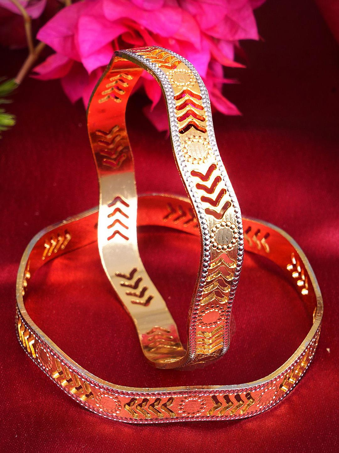 Buy Adwitiya Collection Set Of 2 24CT Gold Plated Handcrafted Bangles ...