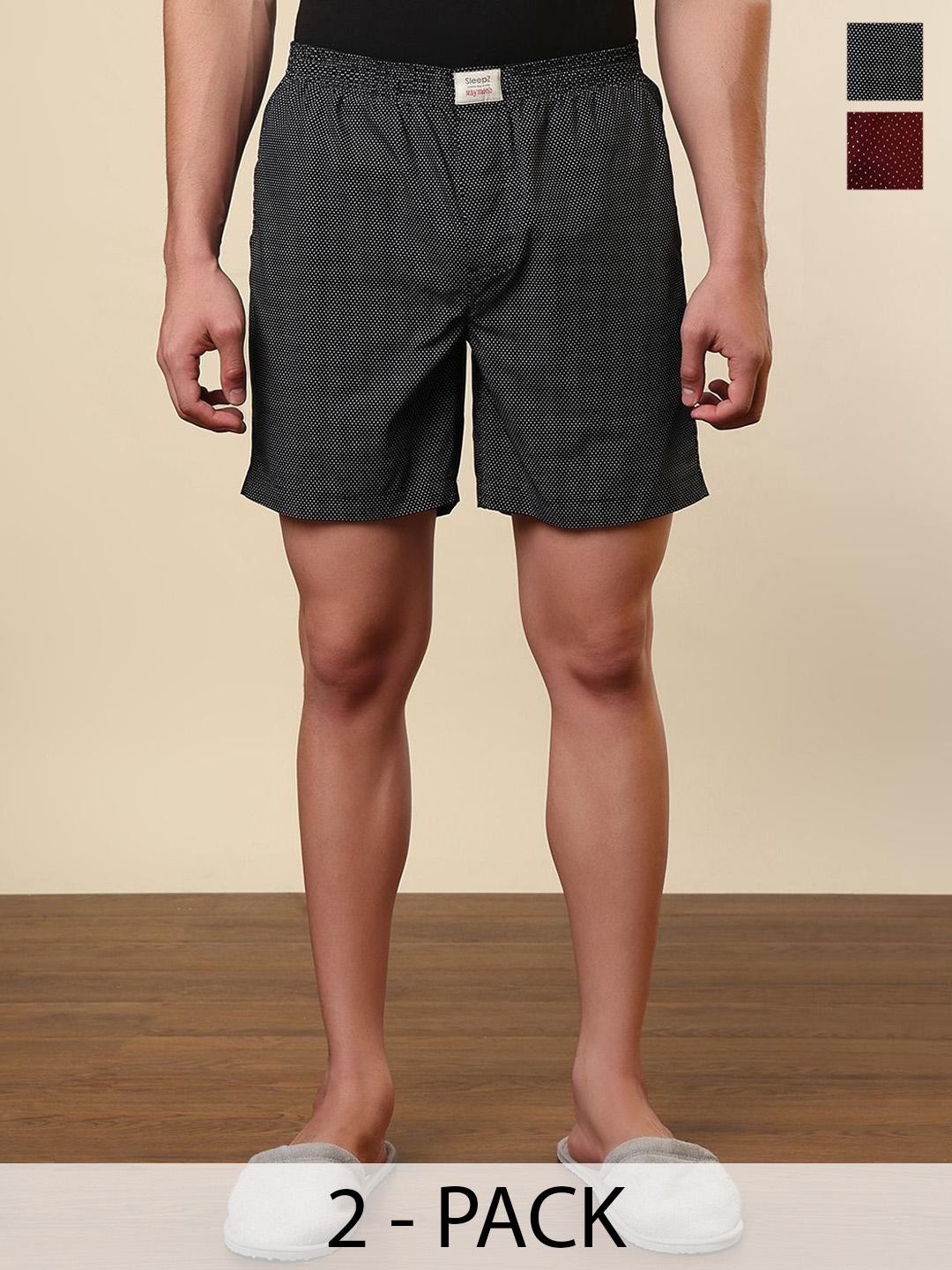 Buy SleepZ By Raymond Pack Of 2 Printed Pure Cotton Mid Rise Boxer ...