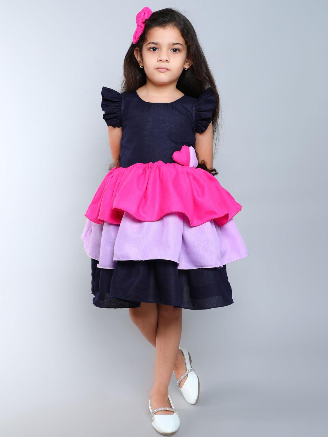 Buy Pink Chick Colourblocked Flutter Sleeve Fit & Flare Dress - Dresses ...