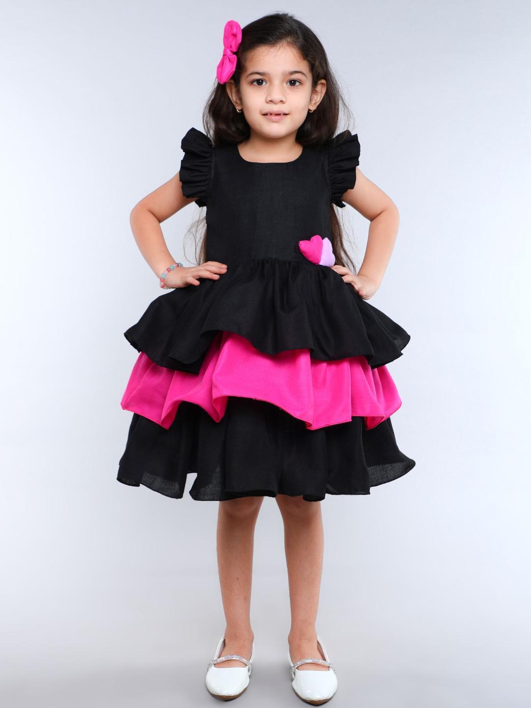 Buy Pink Chick Colourblocked Flutter Sleeve Fit & Flare Dress - Dresses ...