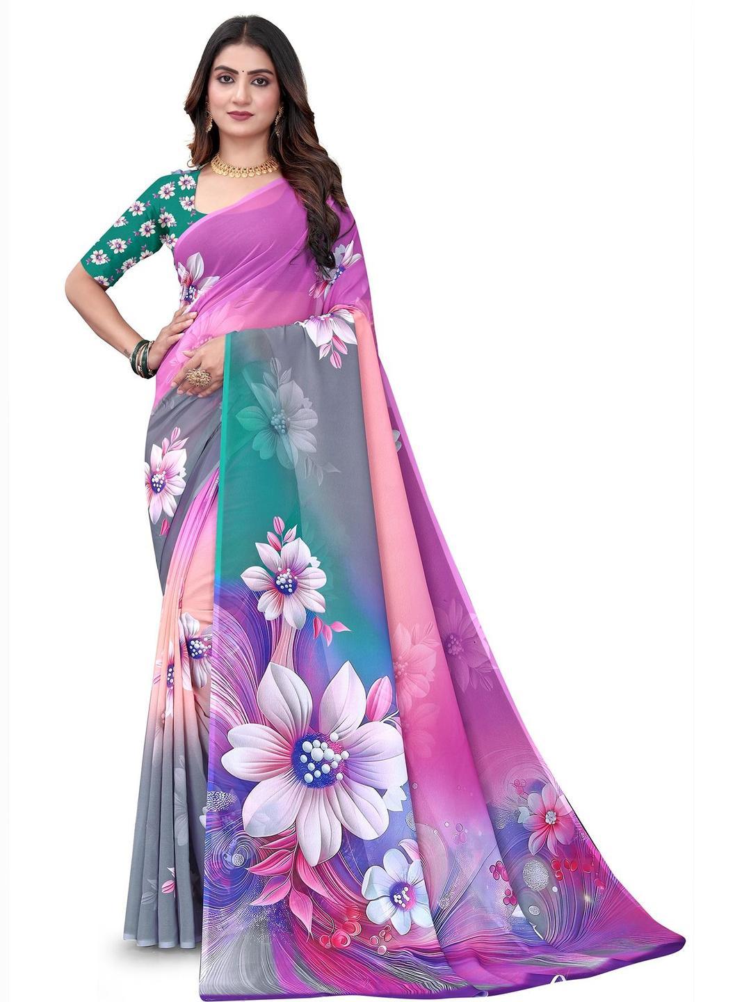 Buy Pemal Designer Floral Pure Georgette Saree - Sarees for Women ...
