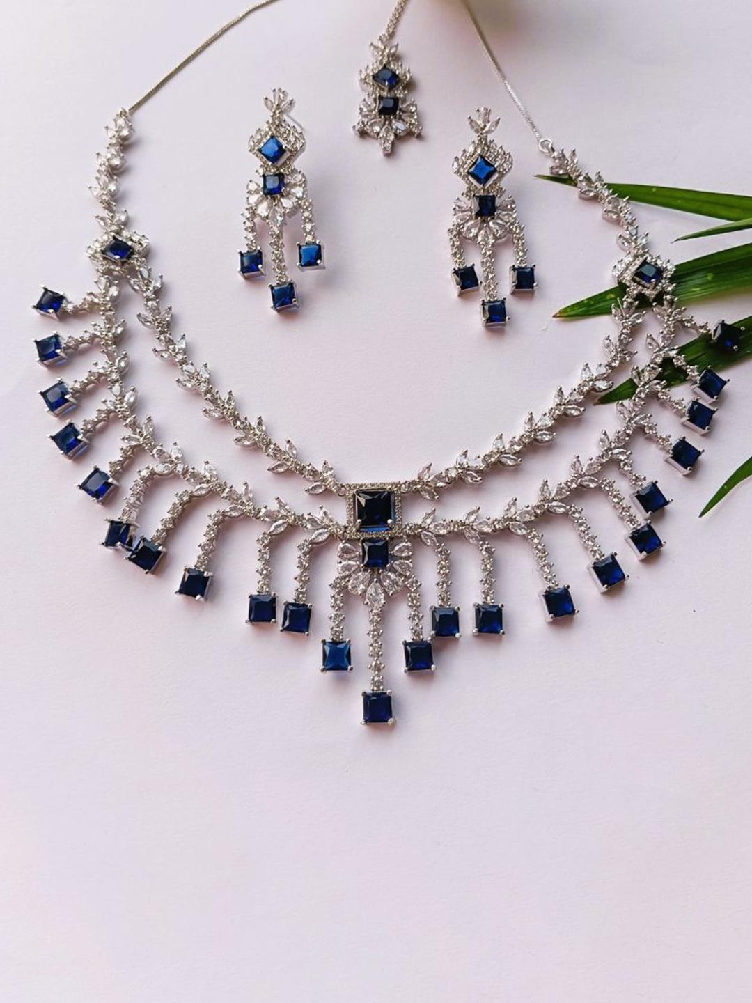 Buy Poush Luxury Blue AD Studded Layered Jewellery Set - Jewellery Set ...