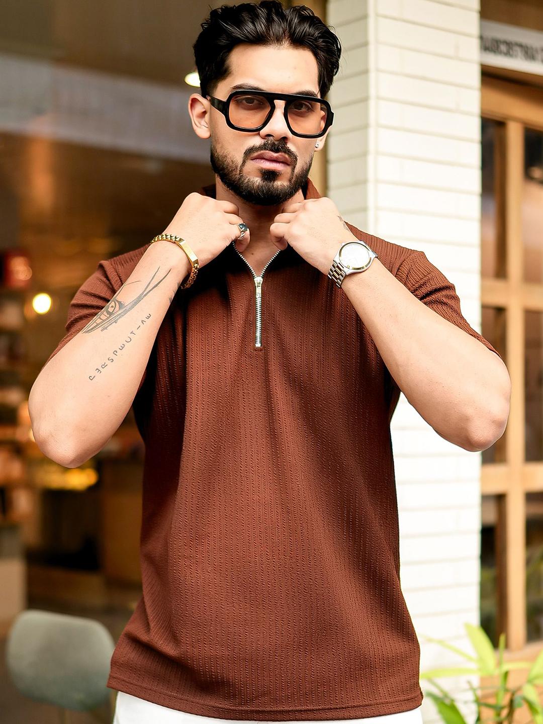 Buy AUSK Men Self Design Polo Collar Cotton T Shirt - Tshirts for Men ...