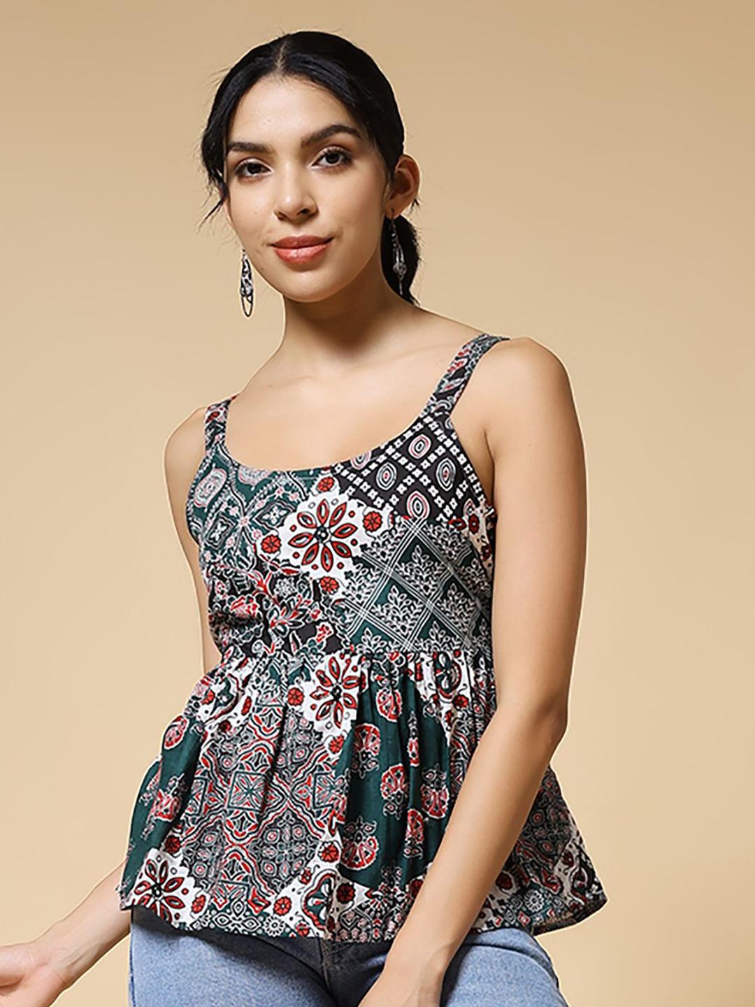 Buy Istyle Can Ethnic Motifs Printed Cotton Peplum Top - Tops for Women ...