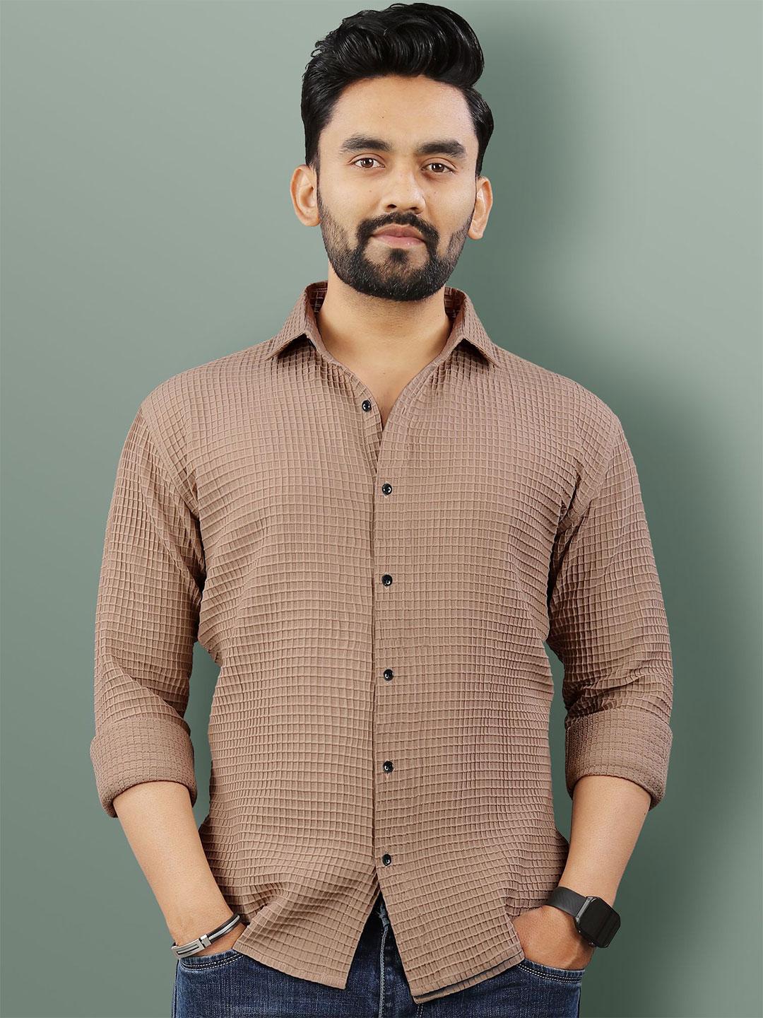 Buy VeBNoR Textured Spread Collar Standard Casual Shirt - Shirts for ...