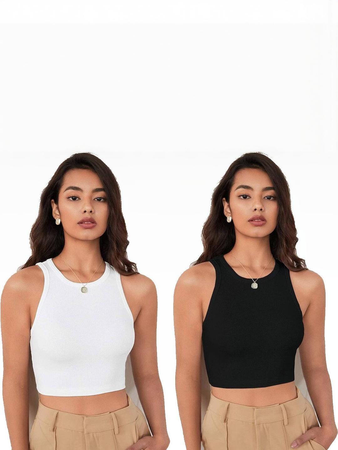 Buy SRISARAS Women Pack Of 2 Ribbed Round Neck Sleeveless Cotton Tank ...